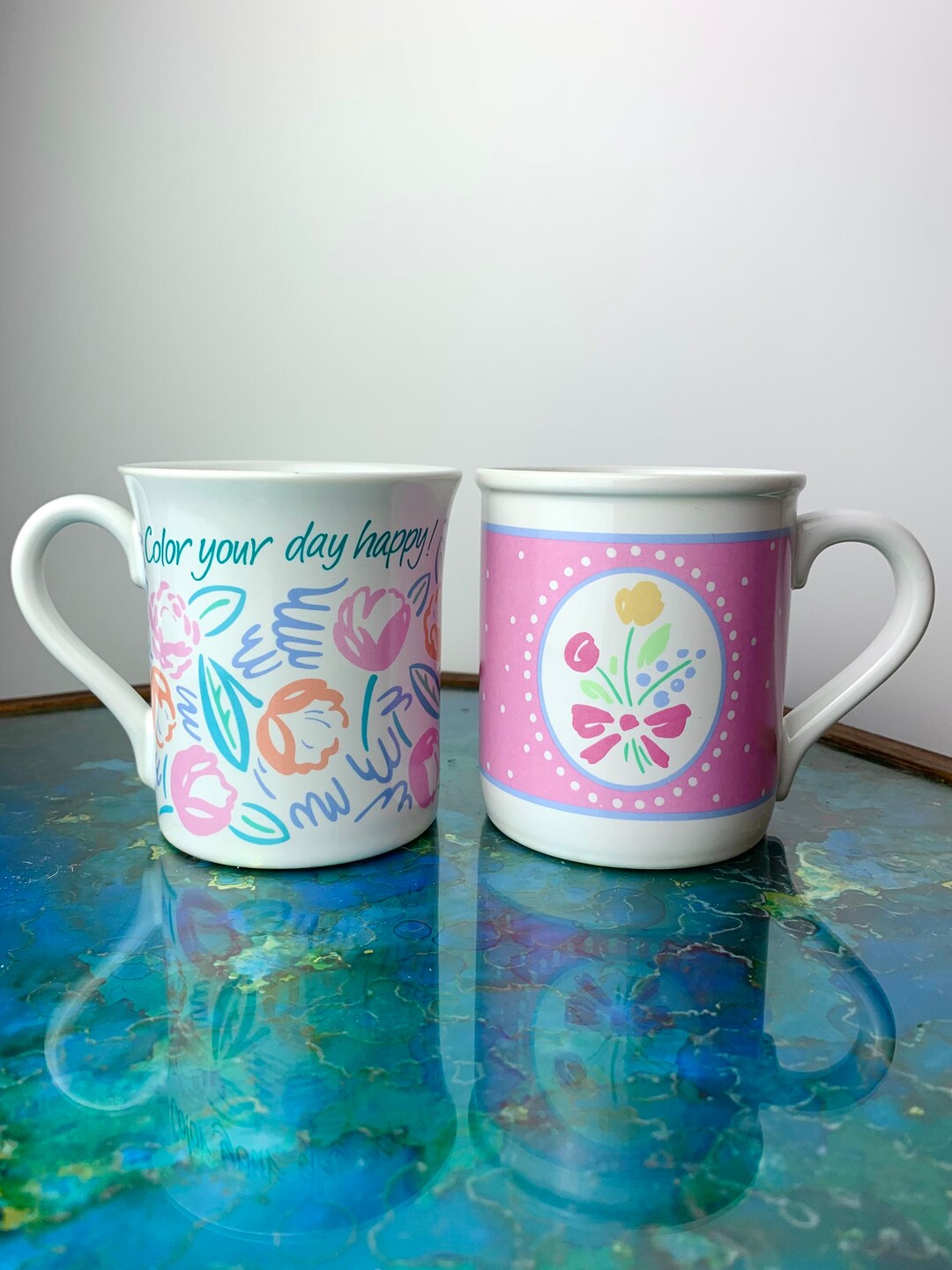 Vintage 1980's Hallmark Cute Floral Ceramic Coffee Mugs Made in Japan ...