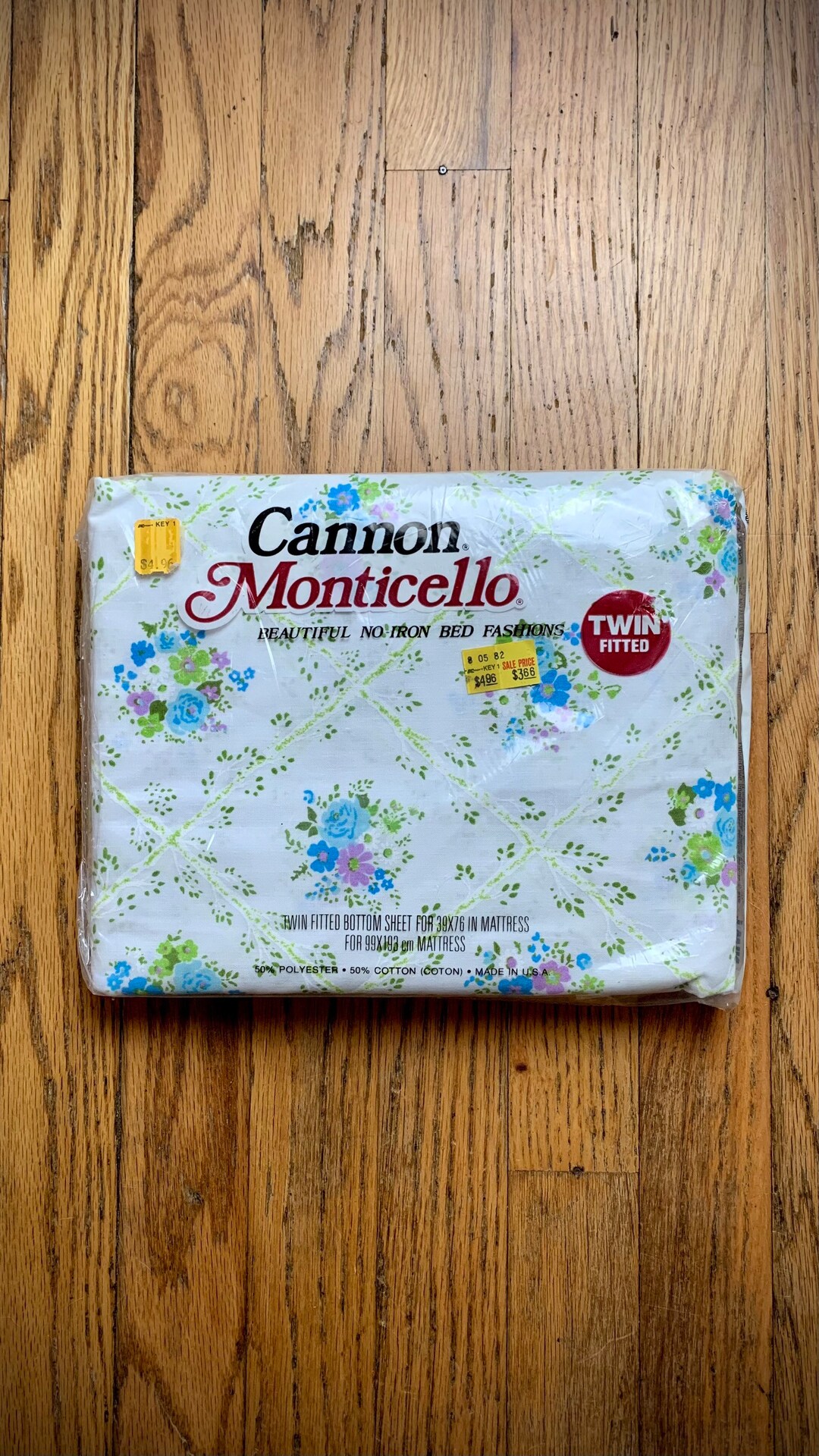 Vintage Cannon Monticello Blue and Purple Floral Twin Fitted Sheet for ...