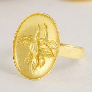 Gold Signet Birds Ring, 14k Gold, Birds Ring, Gold Seal Ring, Hellenic ...