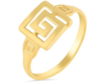 Gold Greek Key Ring, 14k Gold, Meander Symbol, Ancient Greek, Handmade ...