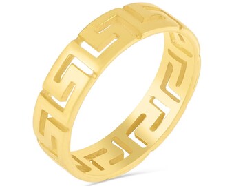 Curved Greek Key Gold Ring, 14k Gold, Meander Symbol, Ancient Greek ...