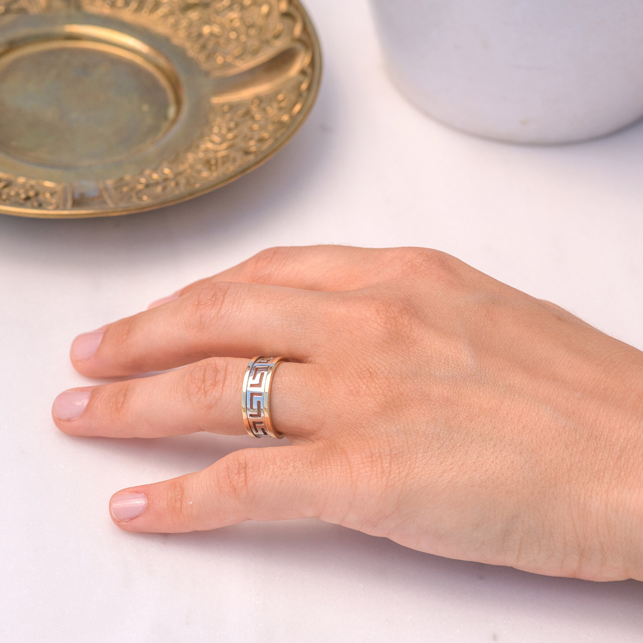 Gold Greek Key Wedding Band 14k Gold Whitegold Meander - Etsy