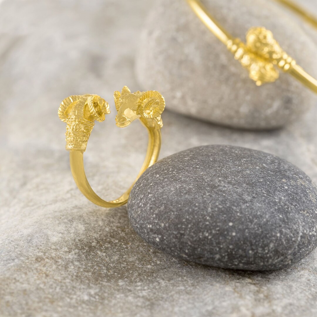 Double Headed Ram Ring, 14K Gold, Handmade Ring, Ancient Greece, Golden ...