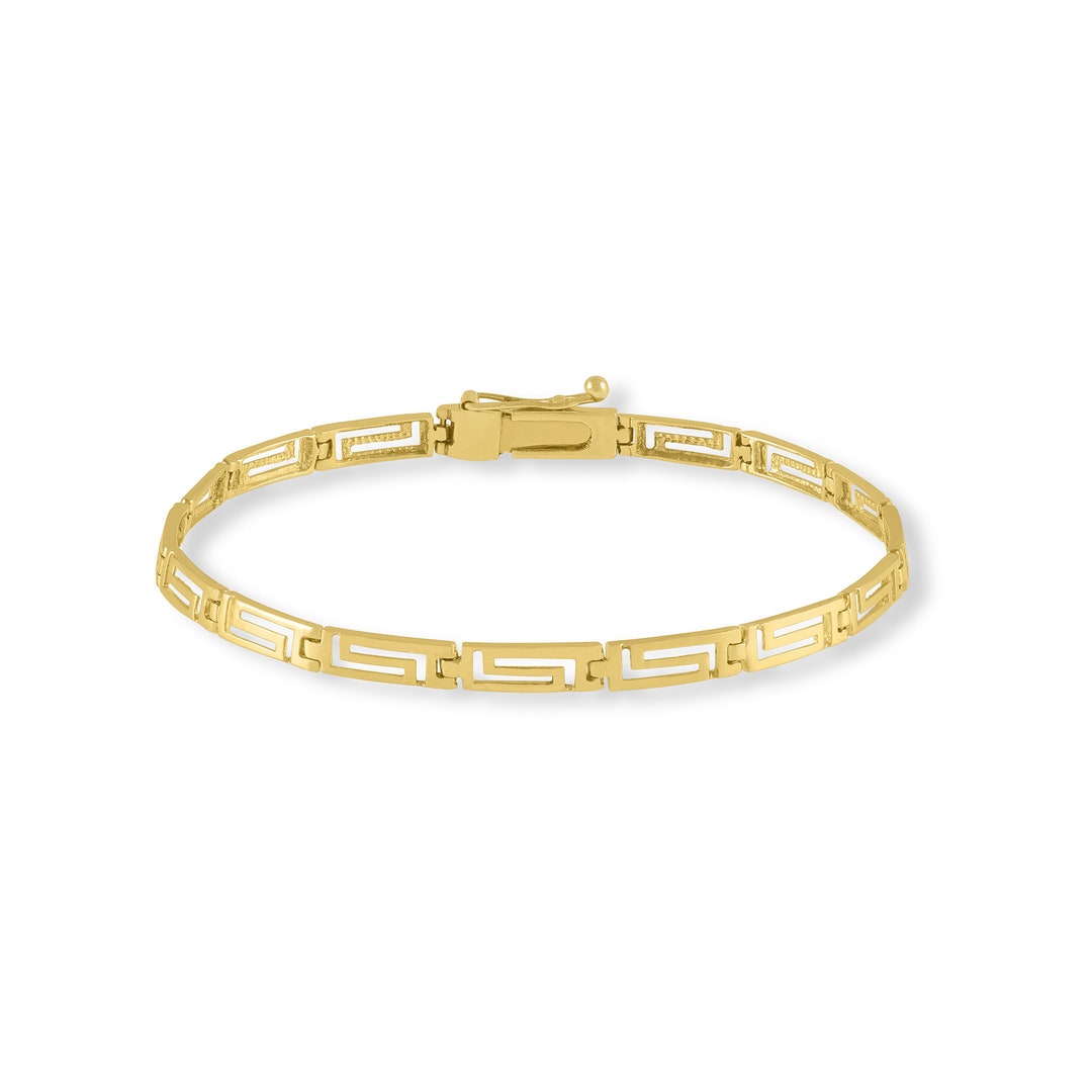 Greek Key Link Bracelet, 14K Gold, Handmade Link Bracelet, Meander ...