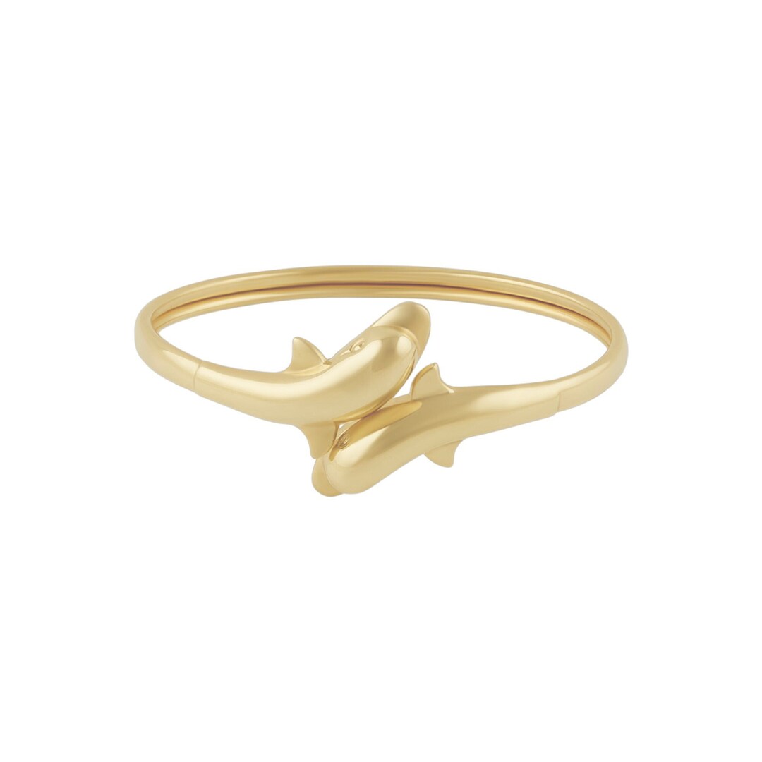 Two Headed Curved Dolphin Bangle Bracelet, Solid 14k Gold,greek Minoan ...