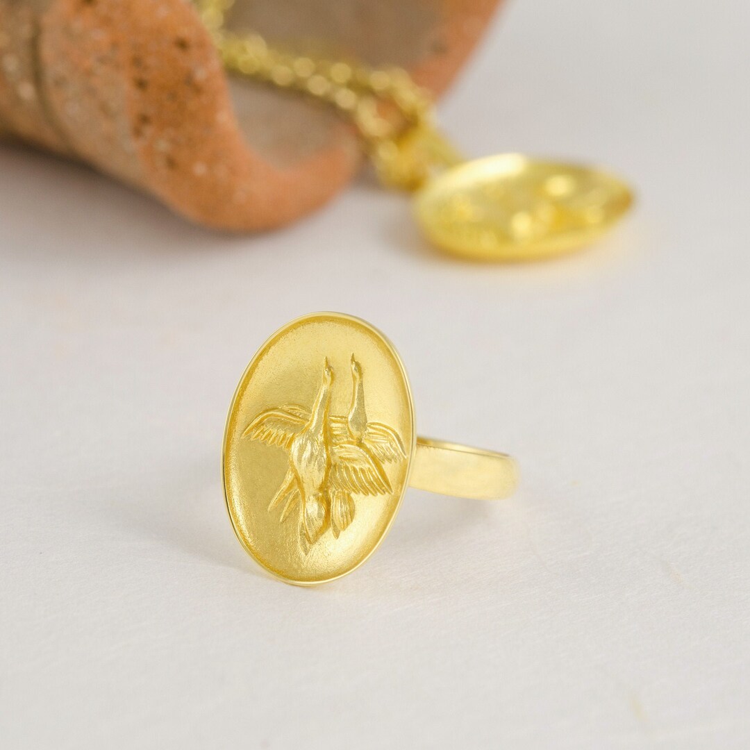 Gold Signet Birds Ring, 14k Gold, Birds Ring, Gold Seal Ring, Hellenic ...