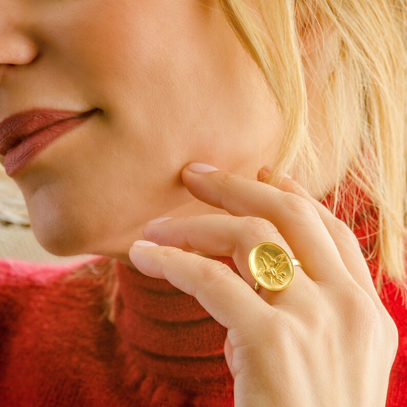 Gold Signet Birds Ring, 14k Gold, Birds Ring, Gold Seal Ring, Hellenic ...