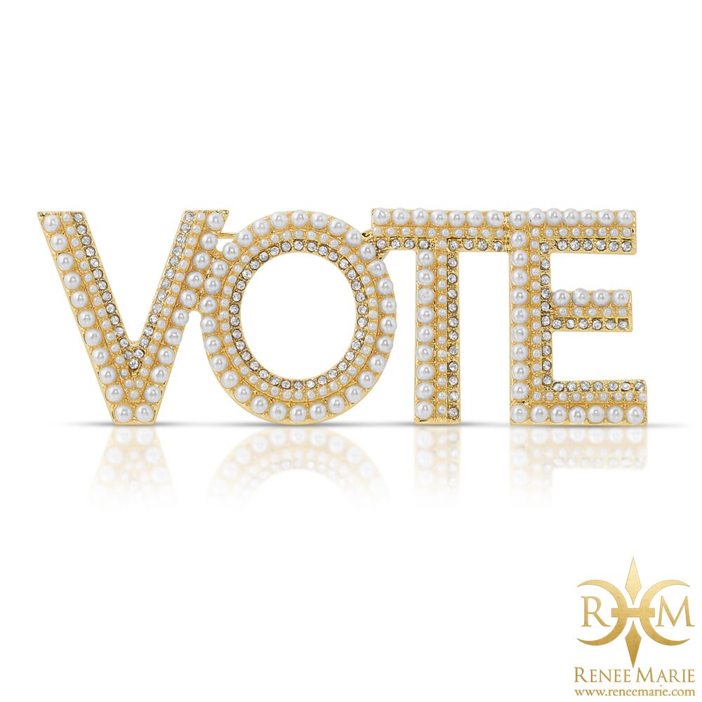 VOTE Coco Pearl Rhinestone Brooch - Etsy