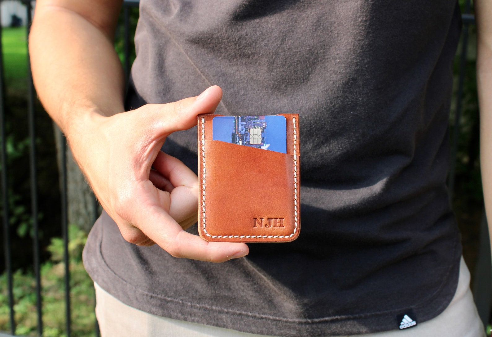 Leather Card Sleeve W/money Slot Personalized Minimalist - Etsy