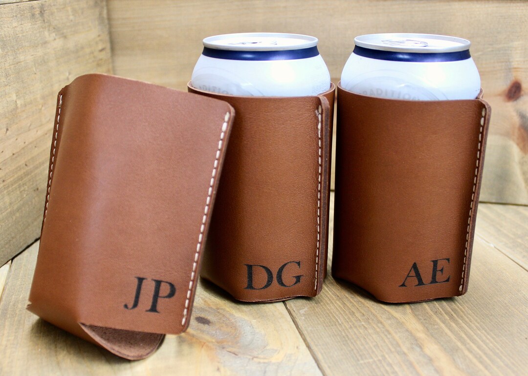 Personalized Leather Can Cooler: Groomsmen Gift, Company Logo - Etsy