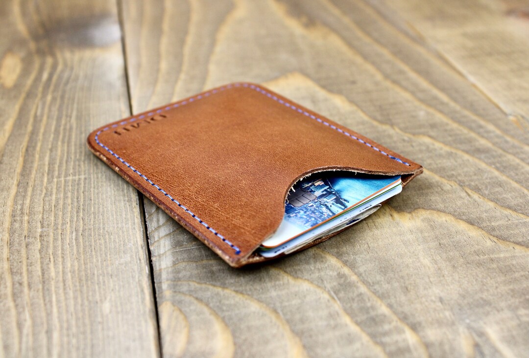 Personalized Leather Card Sleeve: Handcrafted Minimalist Wallet - Etsy