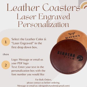 Personalized Leather Coaster Set: Handmade Full Grain Leather, Company ...