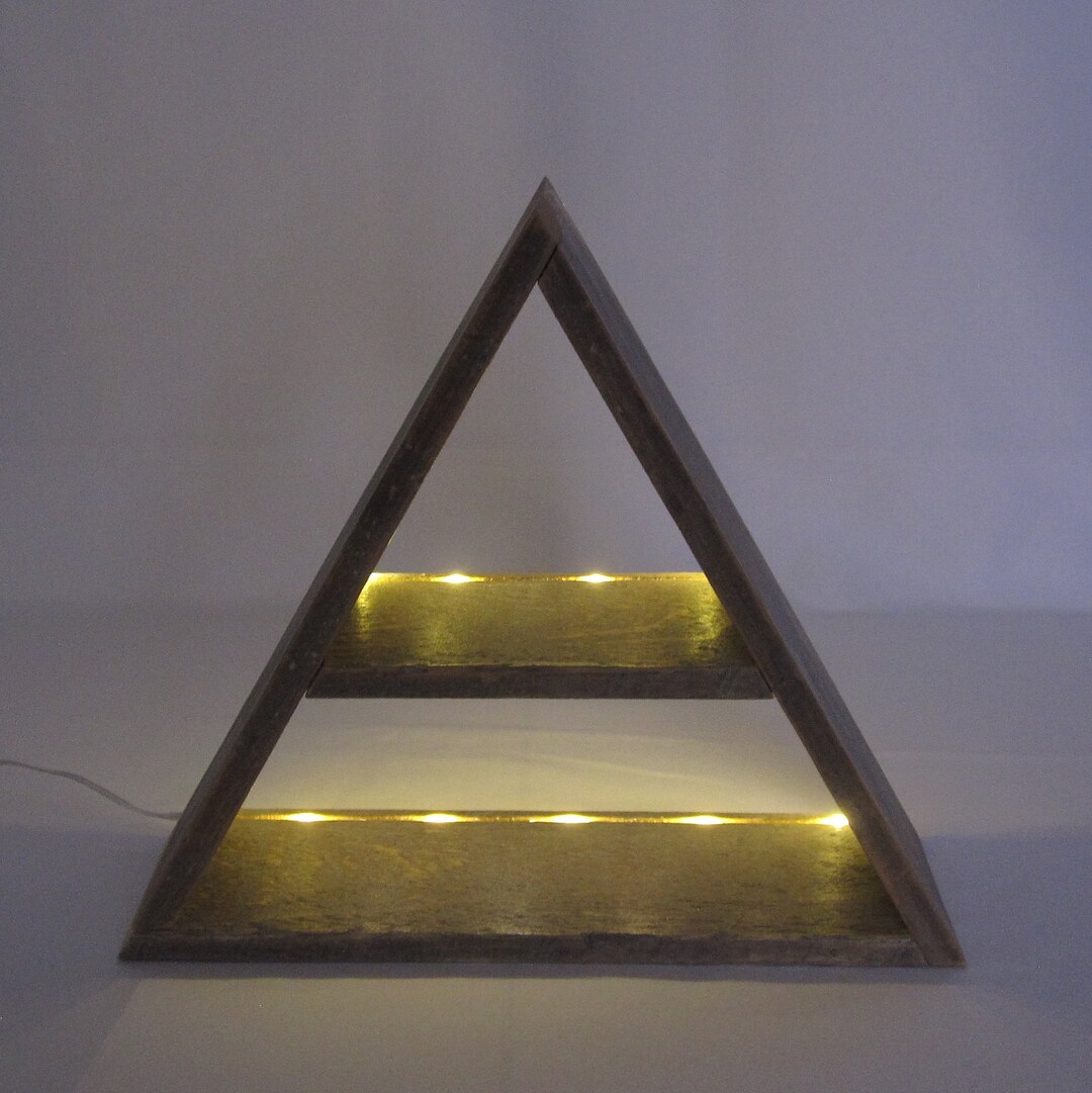 Lighted Triangle Pyramid Shelf - 2 Shelf - 20 LED Lights - Gray / Blue ...