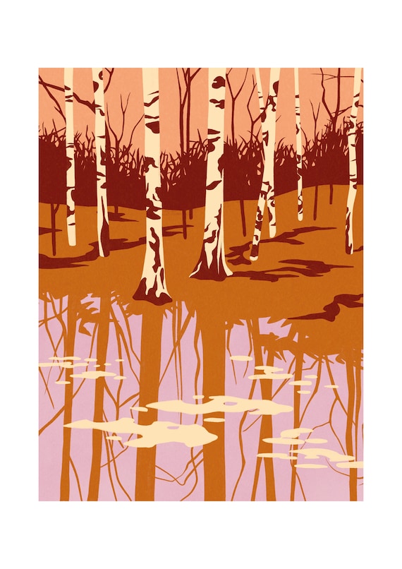 Prints Art & Collectibles Birch Forest Illustration Print A3 Digital ...