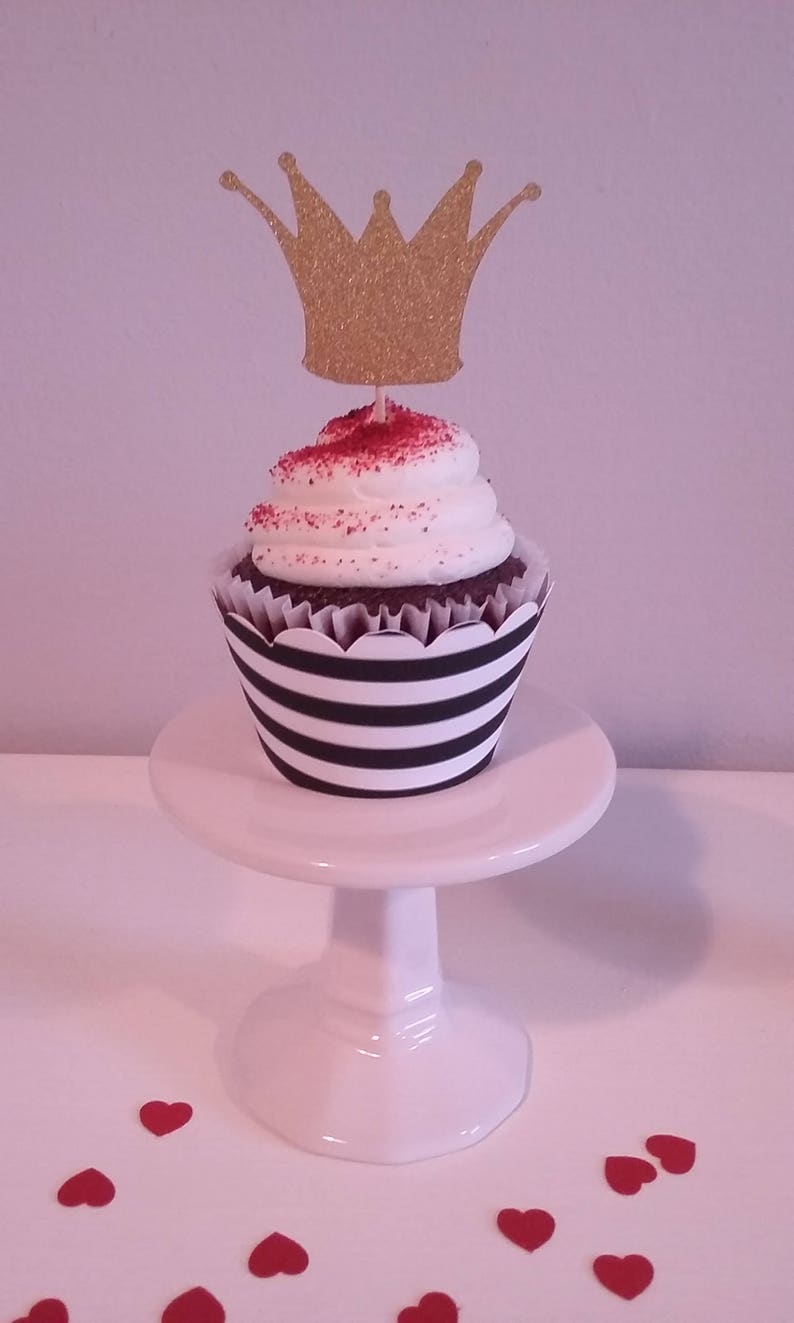 Crown Cupcake Toppers Red Heart Cupcake Toppers - Etsy