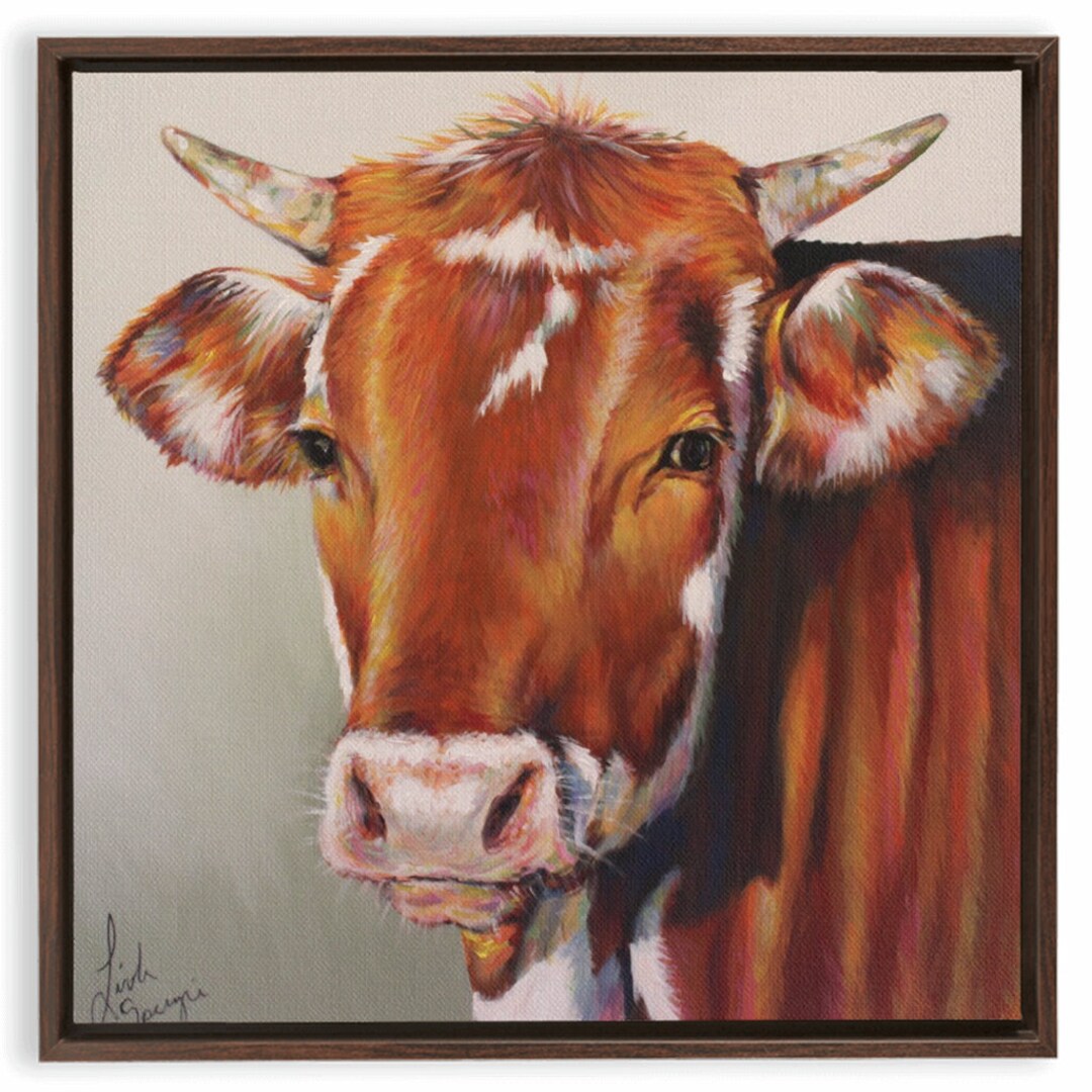 Foster the Cow Walnut Framed Canvas Wrap 20" by 20" - Etsy