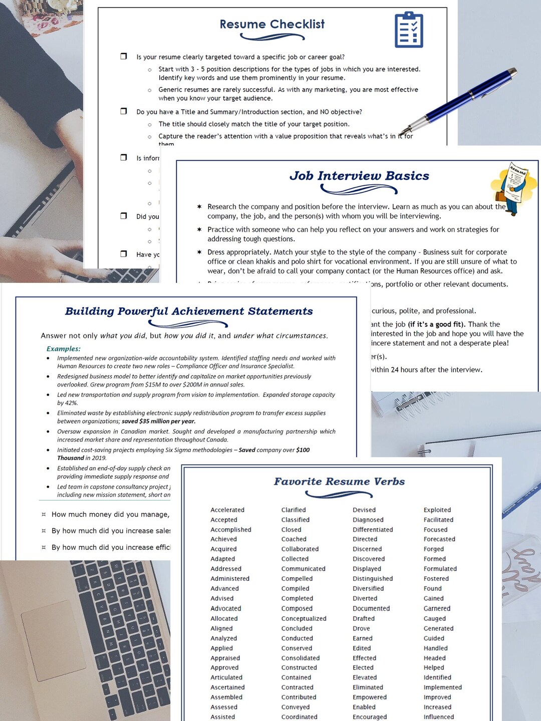 Resume Building Worksheets, Resume Tip Sheets, Job Interview ...