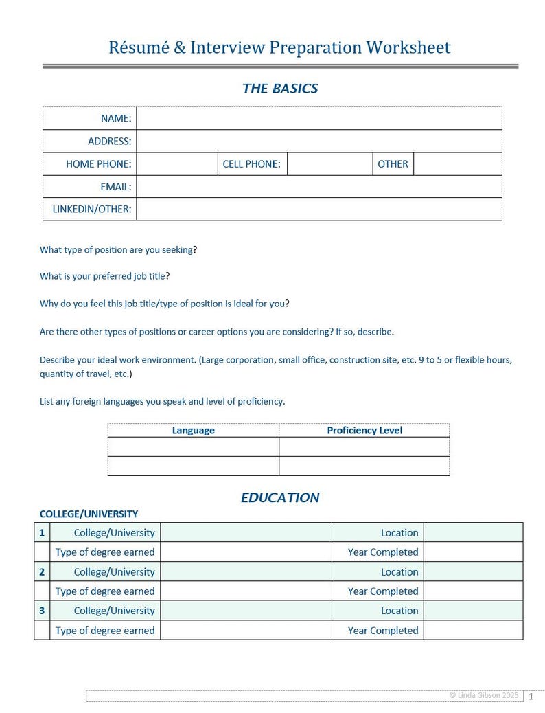 Resume Building Worksheets: Job Interview Prep, Resume Verbs (PDF ...