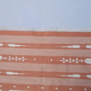 Multiple Sizes Peach and White Stripes Handmade Cotton Rug Dhurrie ...