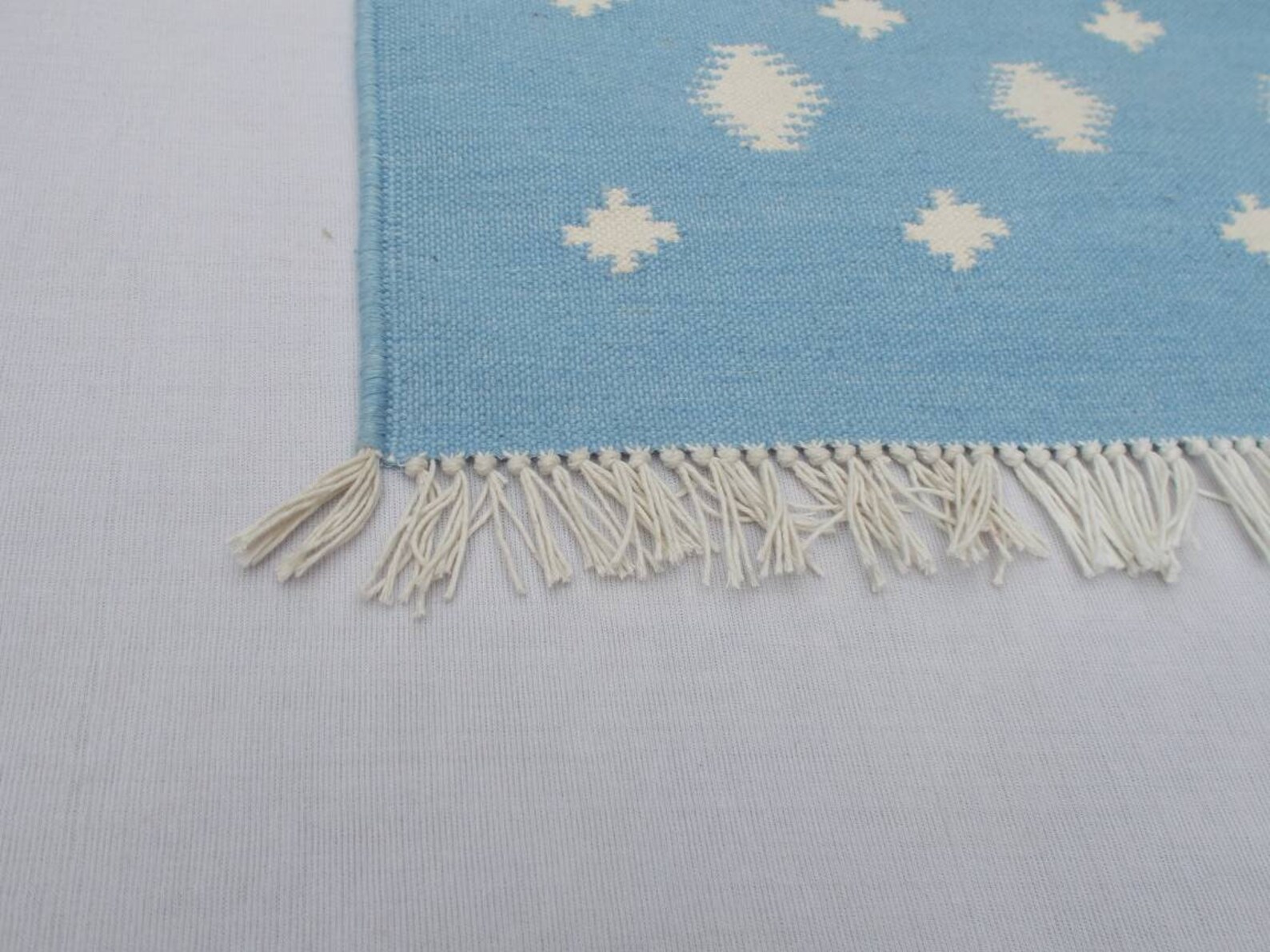 Multiple Sizes Cotton Light Blue and White Handmade Cotton Rug - Etsy