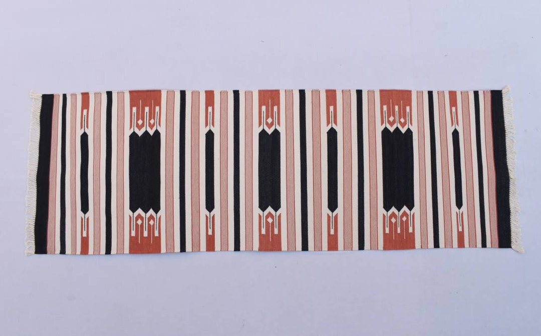 Multiple Sizes Black Runner Rug - Indian Red,black and White Cotton ...