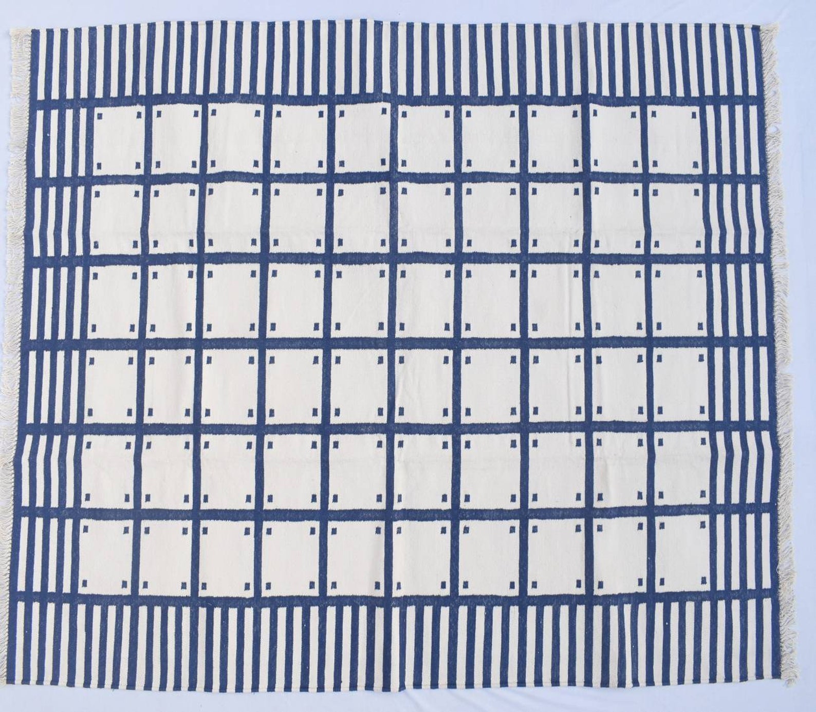Off White and Navy Blue Cotton Handmade Modern Pattern Rug - Etsy