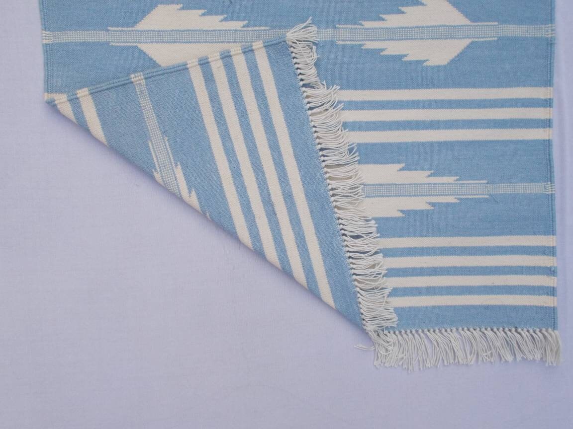 Multiple Sizes Blue Cotton Runner Handmade Stripes - Light Denim Sky ...