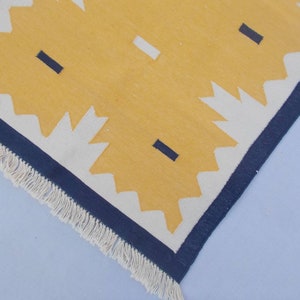 Multiple Sizes Yellow Runner Rug - Navy Blue Border and White Cotton ...