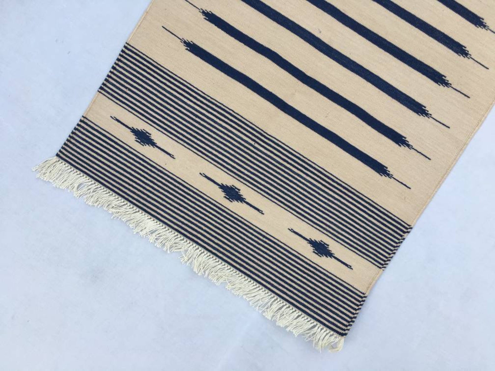 Multiple Sizes Runner Cotton Handmade Rug Runner - Beige and Blue - Etsy