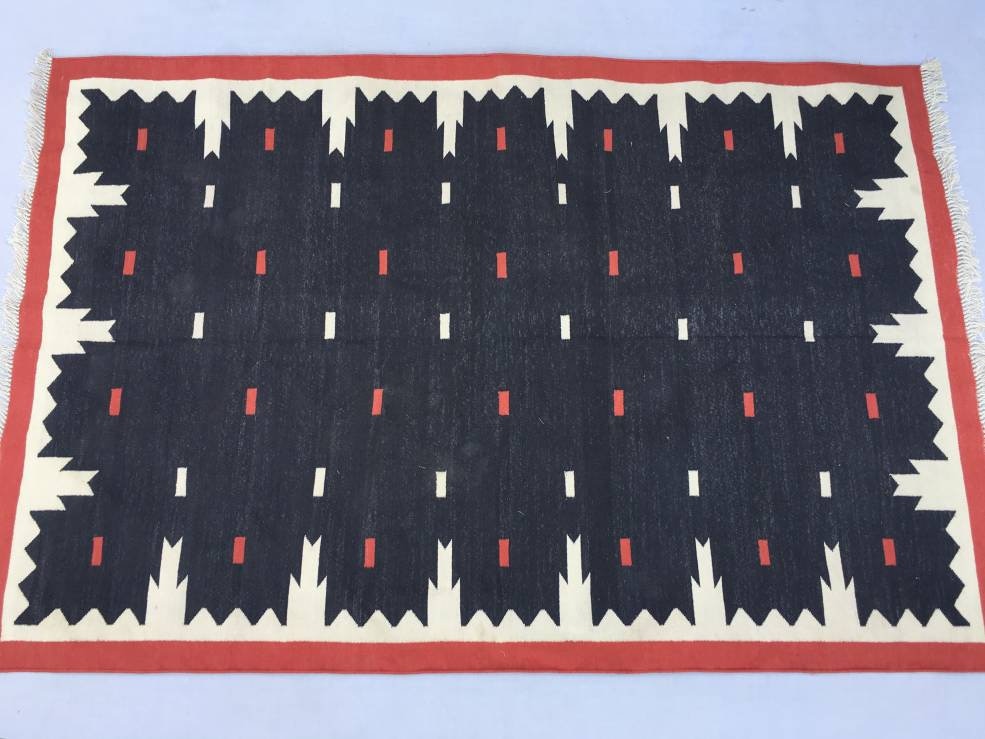 Multiple Sizes Cotton Black Red and White Handmade Cotton Rug | Etsy