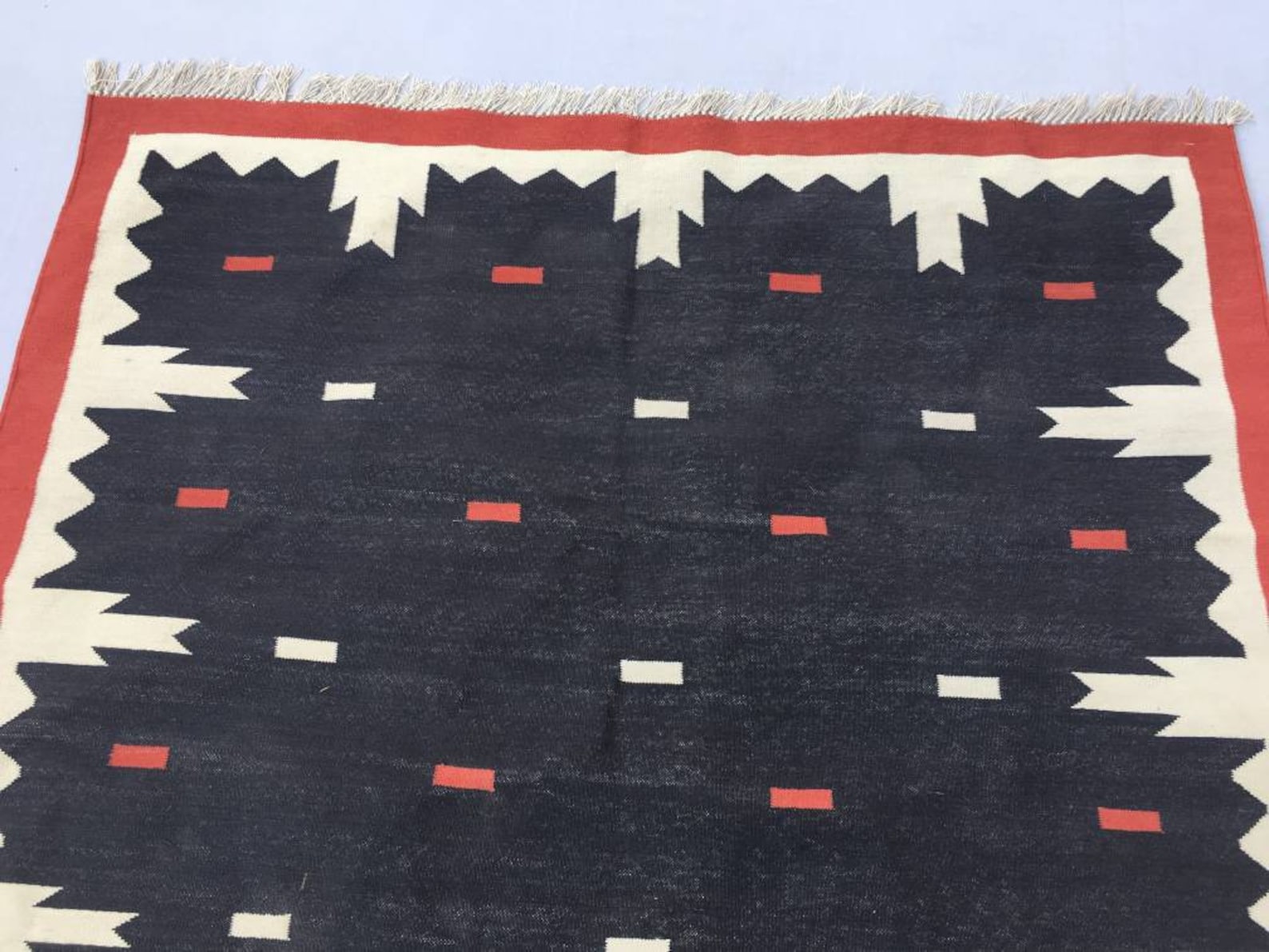 Multiple Sizes Cotton Black Red and White Handmade Cotton Rug | Etsy
