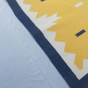 Multiple Sizes Yellow Runner Rug - Navy Blue Border and White Cotton ...