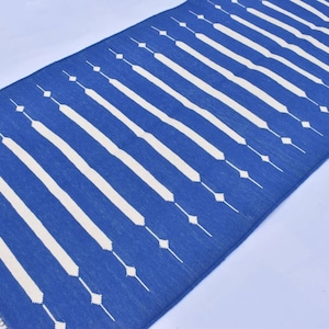 Multiple Sizes Blue and White Modern Stripes Hand Woven Runner Rug ...