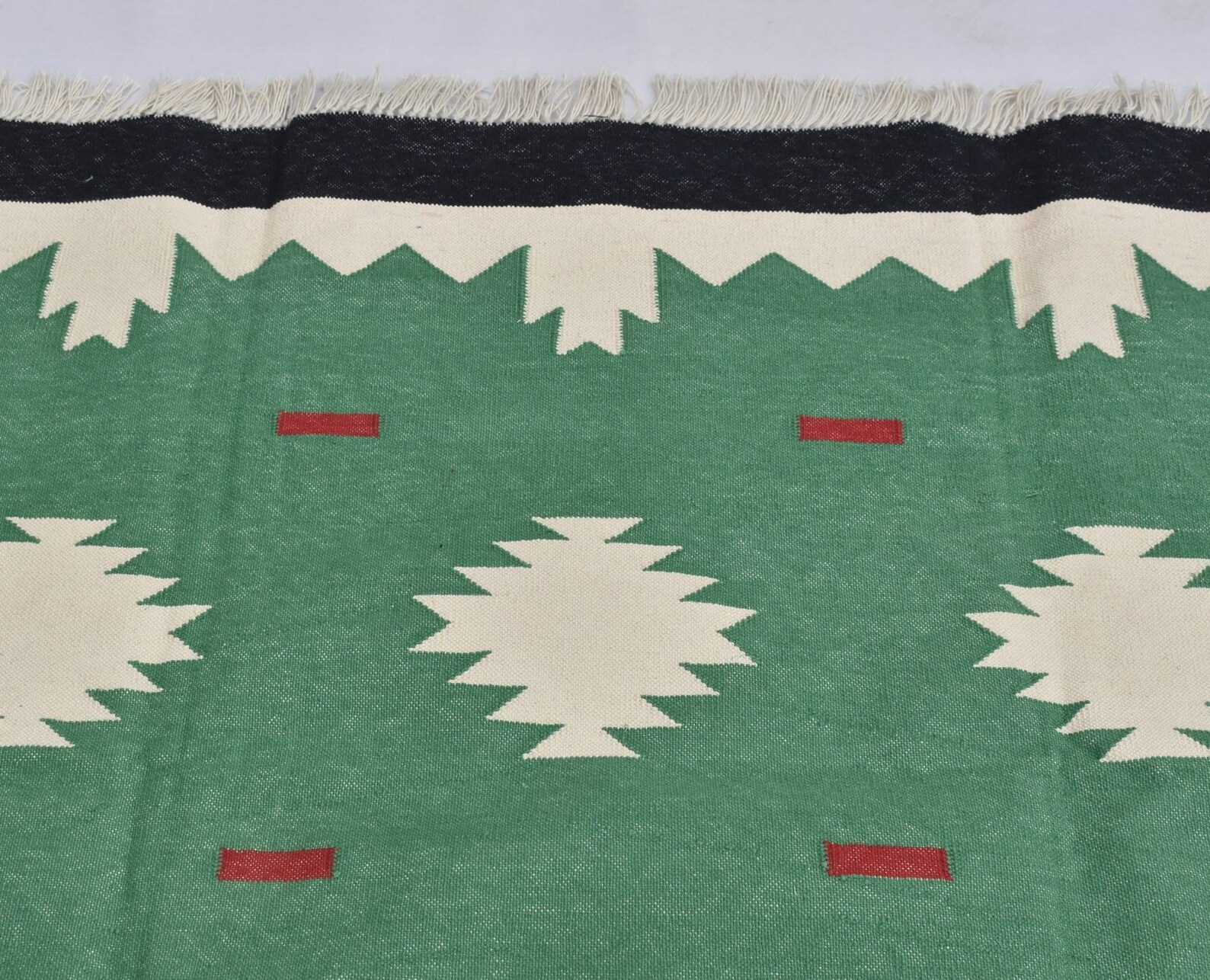 Square Sizes Green and Black Cotton Handmade Modern Rug Flat | Etsy