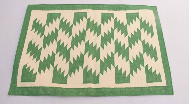2x32x4 Dark Green and White Cotton Hand Woven Small Size Rug | Etsy