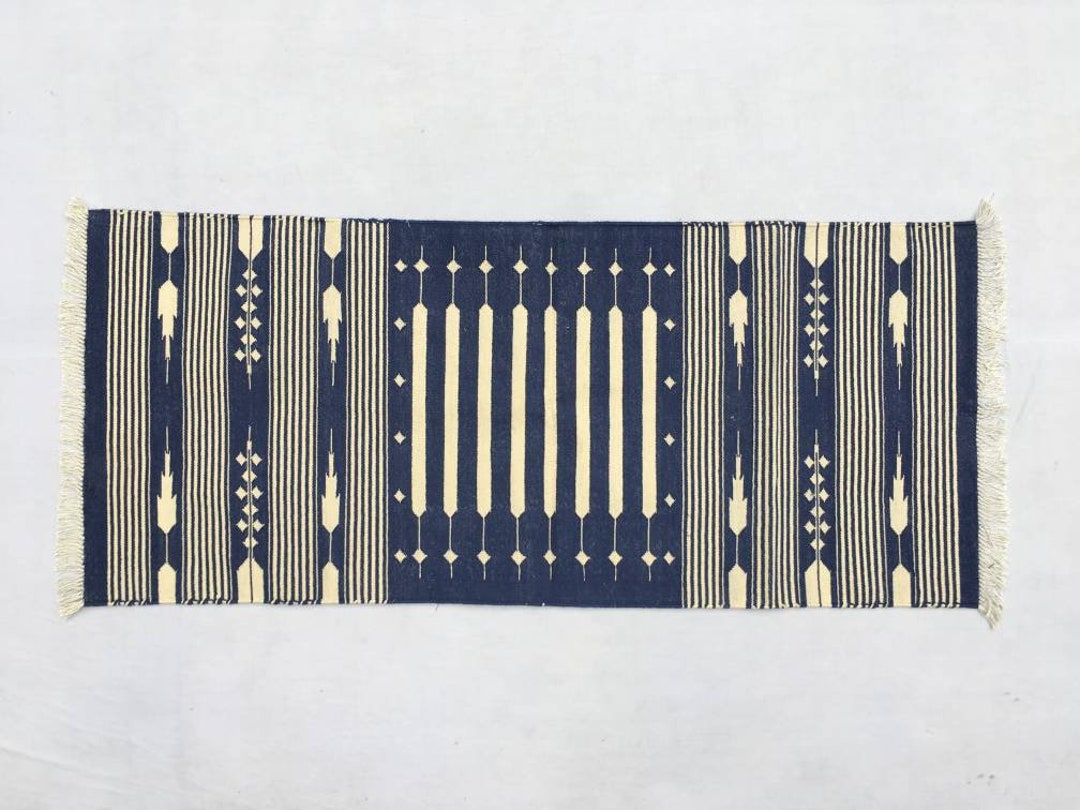 2x5 Cotton Blue and White Stripes Hand Woven Runner Rug - Etsy
