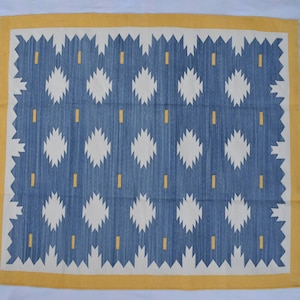 Multiple Sizes Blue,yellow and White Cotton Handmade Modern Rug- Flat ...
