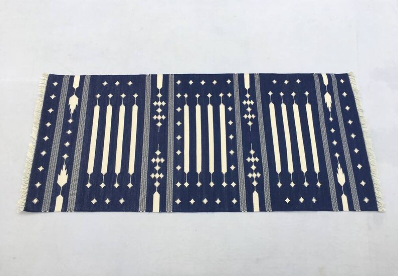 Multiple Sizes Navy Blue Cotton Runner Handmade Stripes - Modern Style ...