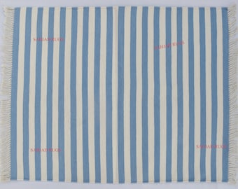 Light Blue & White Cotton Handmade Modern Stripes Rug Flat Weave and ...