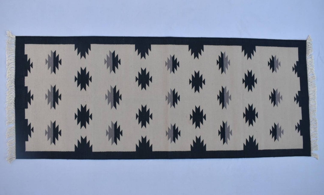 2x5, 2x6 Cotton Beige Runner Handmade Star Design Rug Runner - Grey ...