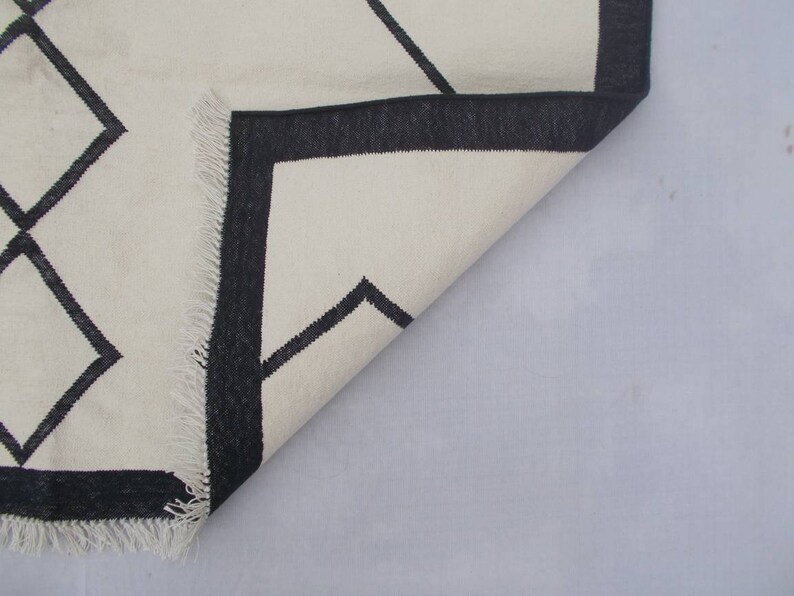 Multiple Sizes off White and Black-handmade Cotton Rug | Etsy