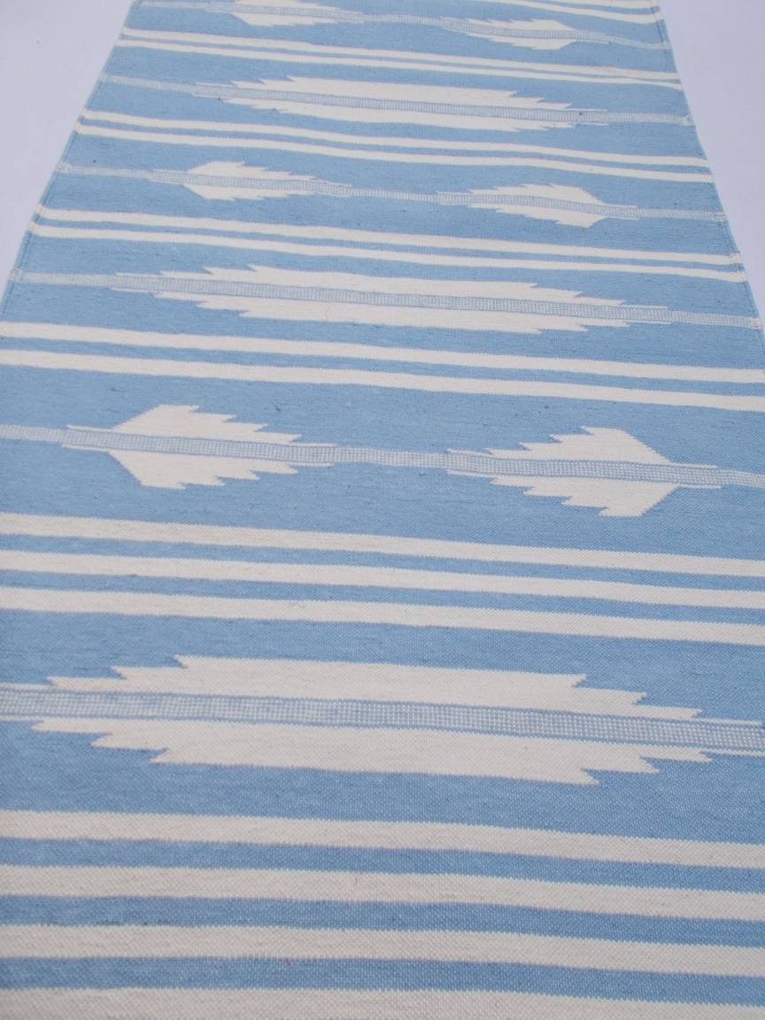 Multiple Sizes Blue Cotton Runner Handmade Stripes Light - Etsy
