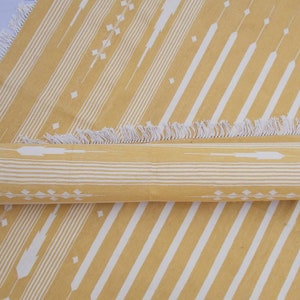 Multiple Sizes Yellow and White Stripes Handmade Cotton Rug Dhurrie ...