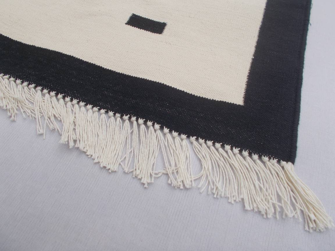 Multiple Sizes off White and Black Stripes Handmade Cotton Rug - Etsy