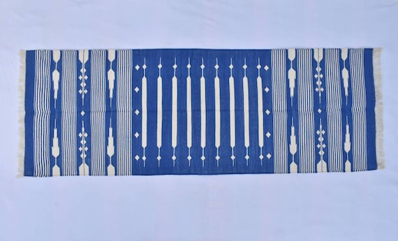 Multiple Sizes Blue and White Modern Stripes Hand Woven Runner | Etsy