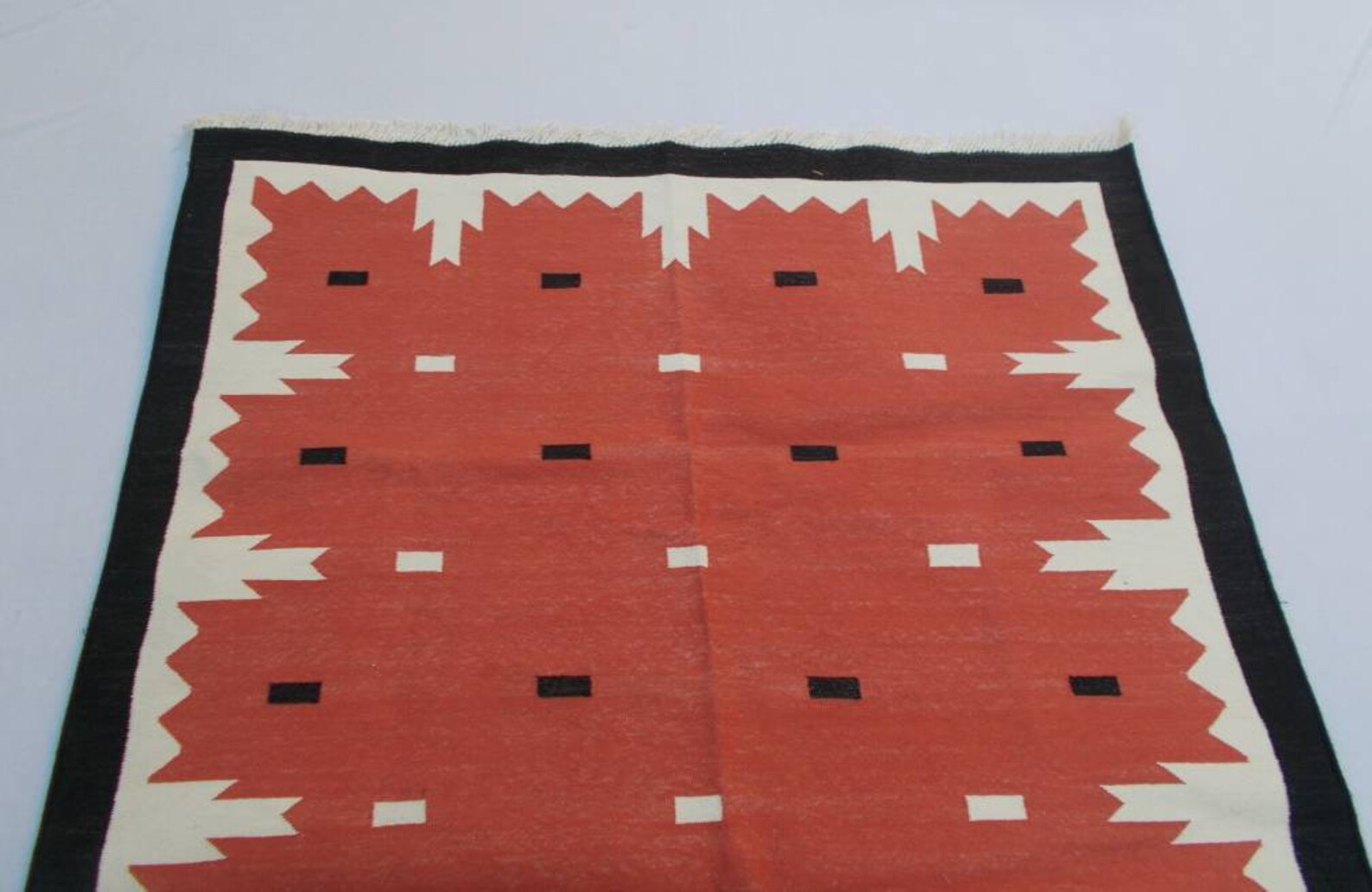 Multiple Sizes Cotton Red, Black and White Handmade Cotton Rug Dhurrie ...