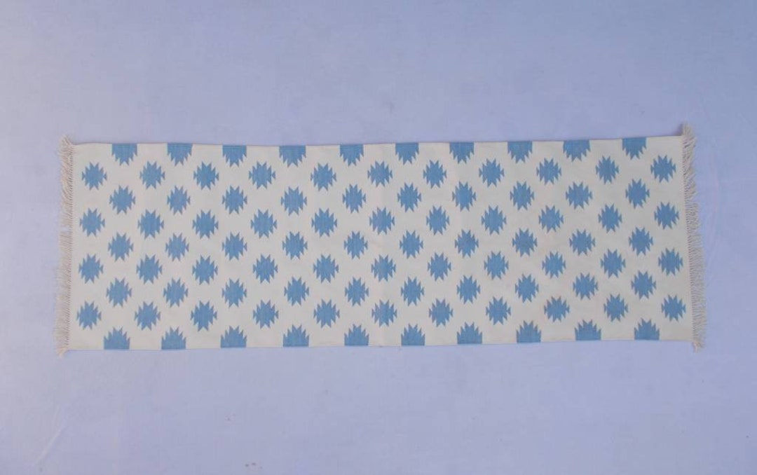 Multiple Sizes White and Denim Blue Runner- Hand Woven Runner - Etsy