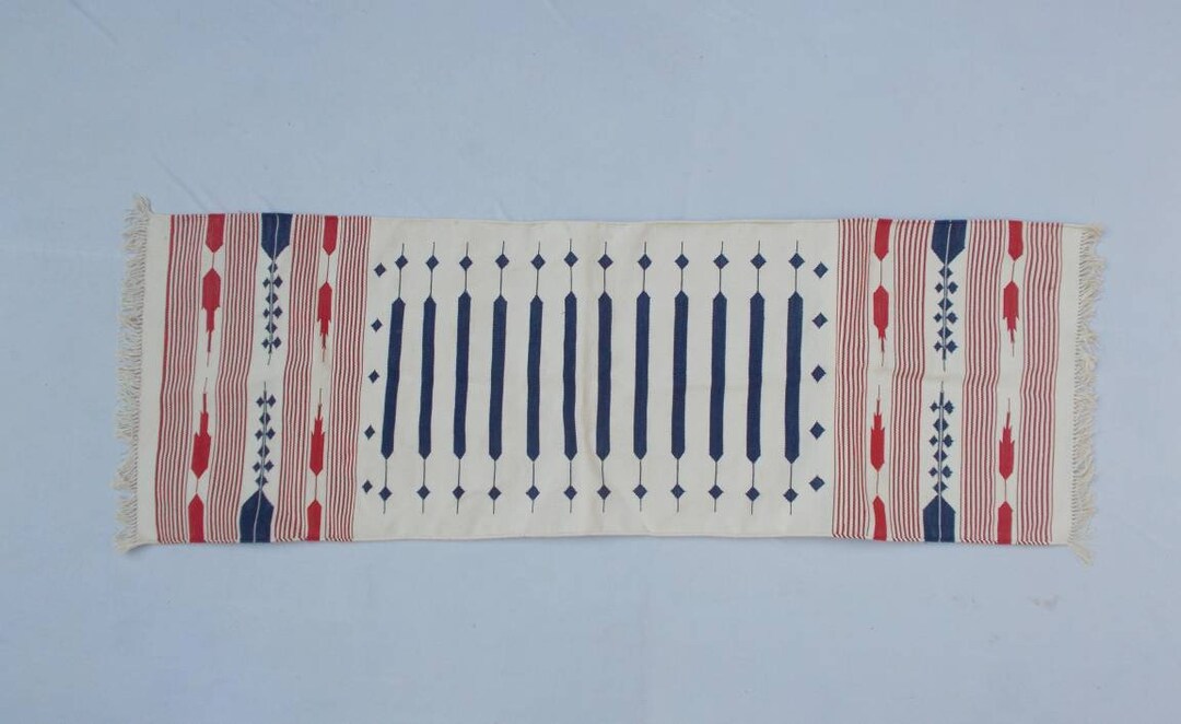 Multiple Sizes Blue, Red and off White Modern Striped Rug Runner ...