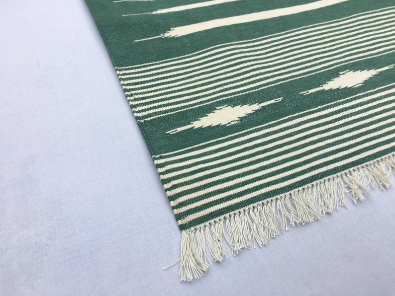 Multi Sizes Green and White Stripes Handmade Cotton Rug and - Etsy