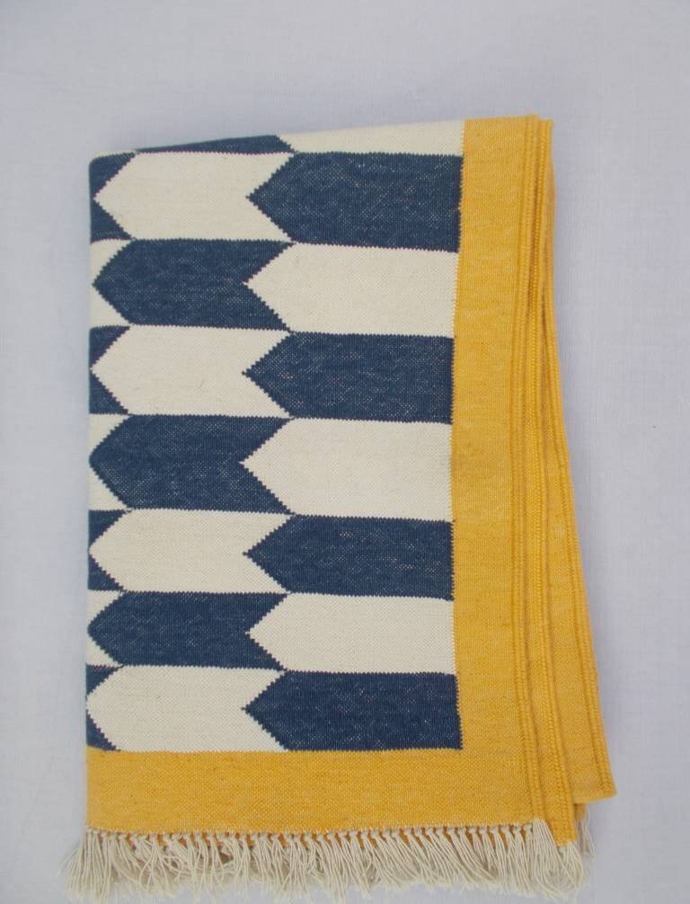Multiple Sizes Blueyellow and White Rug Runner Hand Woven - Etsy